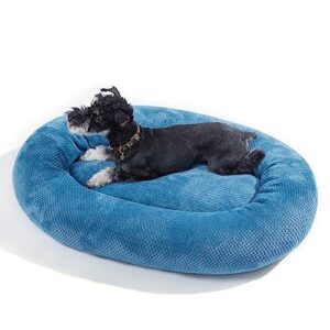 jiupety bagel dog bed for small medium dogs,calming washable puppy cat bed indoor,cozy anti-anxiety round dount pets beds blue l