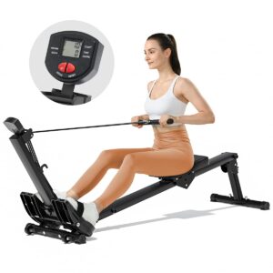 rowing machine for home use, rowing machine rower for full body exercise cardio workout with lcd monitor & comfortable seat cushion, quiet & smooth t-2023 revolution new row machine (black)