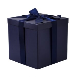 ruspepa medium birthday gift box with lids, ribbon and tissue paper, collapsible gift box - 1 pcs, 10x10x10 inches, navy blue