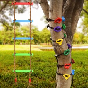 topnew 12 ninja tree climbing holds for tree climber, tree climbing kit with 6.6ft rope ladder for outdoor ninja warrior obstacle course training