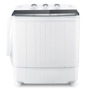 portable washing machine 17.6lbs capacity washer&dryer combo 2 in 1 mini compact twin tub laundry washer(11lbs) & spinner(6.6lbs) with gravity drain pump for apartment,dorms,rv camping(grey+white)