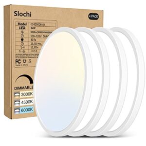 slochi flush mount 4pack ceiling light (milk white shell), 24watt dimmable & 3 color temperatures in one（3000k/4500k/6000k ceiling lamp 10.2inch led ceiling light for kitchen bedroom hallway