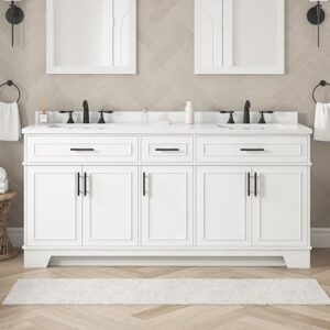 ove decors emery 72 in. double sink bathroom vanity, in pure white