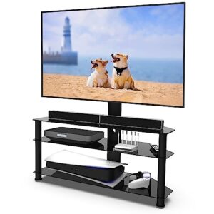 tv floor stand with three media pallet universal tv stand height adjustment visual angle rotation tv mount fit 32 inch to 70 inch tv black tempered glass