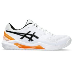 asics men's gel-dedicate 8 pickleball shoes, 10, white/shocking orange