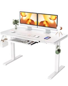 ergear dual motor electric standing desk with drawers,48x24 inch whole-piece quick install,height adjustable stand up sit stand home office ergonomic workstation with usb charging ports(white)