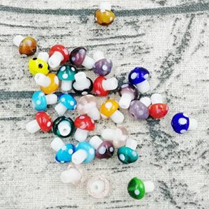 mushroom bead, 30 pcs mushroom handmade lampwork beads,mushroom charms glass beads mushroom shape spacer loose beads for diy jewelry bracelets necklace making decorations