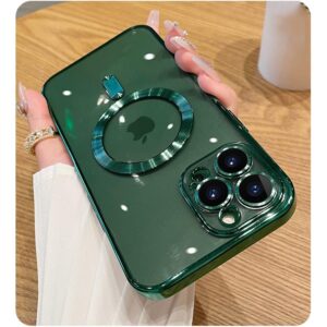 ziye magnetic case for iphone 13 pro max case [compatible with magsafe] camera lens protector plating luxury cover for women men clear soft tpu shockproof protective phone case - green