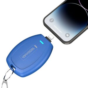 keychain portable charger for iphone, airpods, 1600mah power emergency pod compatible with iphone 14/14 plus/14 pro max/13/13 pro max/12/12 mini/12 pro max/11 pro/xs max/xr/x/8/7/6/6s phones et, blue