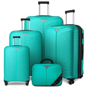 leaves king larvender luggage sets 5 piece, expandable(only 24"&28") pp suitcase with spinner wheels, durable luggage sets clearance carry on luggage suitcase set for women men, aqua blue