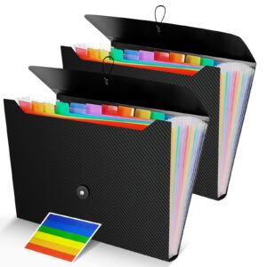 pouyrba expanding file folder, 2pcs 13 pockets a4 size rainbow plastic accordion file organizer file storage folder with multiple pockets for classroom office home or business trip (2)