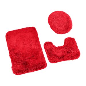 bathroom rugs sets 3 piece, velvet memory foam bath mat - non-slip, machine washable bath rugs - dries quickly, soft plush anti-slip rectangular bath rug + u-shaped toilet mat. (red)