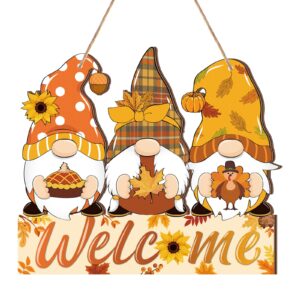 13 pcs thanksgiving welcome sign rustic fall wooden hanging sign turkey pumpkin gnome farmhouse door sign with ropes hanging decoration for autumn front door porch for outdoor home decor (maple leaf)