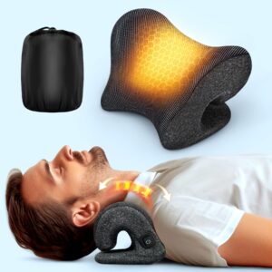 deep neck pain relief w/conductive magnetic therapy heated neck stretcher, graphene-tech instant heating cervical traction device pillow, smart control neck hump corrector relax gifts for tmj migraine