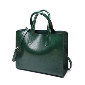 nevenka women's top-handle cross body handbag middle size leather tote bag purse (green)