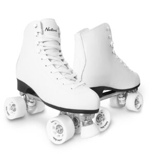 roller skates for women with pu leather high-top double row rollerskates, unisex-adult indoor outdoor white derby skate size 7 with adjustable fast braking for beginner