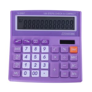 desktop calculator basic office desk calculator 12 digit with solar power and easy to read lcd display, big buttons, for home, office, school, class and business, with battery - purple