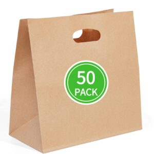 paicuike 50 pcs 11x6x11 die cut tote brown paper bags with handle bulk, kraft paper grocery/takeout bags for restaurant, bakery, retail