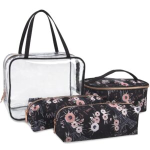 emma & chloe 4 piece toiletry bag set, waterproof home, travel cosmetic train case makeup bags for women with handle, zipper – 4 makeup bags set (paris je t'aime)