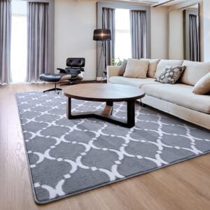 comeet modern geometric shag area rug for bedroom, 4'x6' memory foam floor mat washable non-slip rug, indoor carpet for living room, bedside, office, kids nursery dorm, room decor grey/white