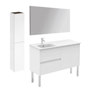 ws bath collections ambra 120lf pack 2 ambra 48" free standing single basin vanity set with cabinet, ceramic vanity top, frameless mirror, and side cabinet - matte white