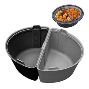 slow cooker liners fit crock-pot 6 quart oval slow cooker,silicone slow cooker,reusable slow cooker liners crock pot divider insert,leakproof & dishwasher safe,bpa free (black+gray)