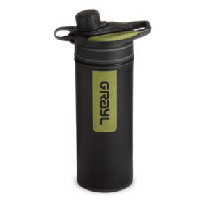 grayl geopress 24 oz water purifier bottle - filter for hiking, camping, survival, travel (black camo)