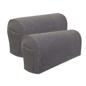 set of 2 sofa armrest cover soft stretch arm cover for recliners sofas chairs washable arm covers couch furniture armrest protector covers with pocket (grey)