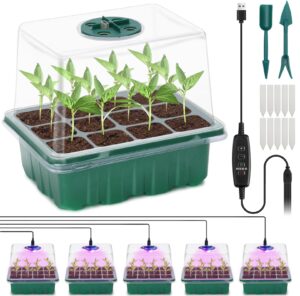 seed starter tray, plant propagation station with grow light, seedling starter trays with timing controller, mini greenhouse kit with humidity domes and base, plant tray for seeds growing starting