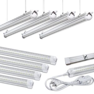 skymoatled 8pack 4ft led shop light garage lights,50w 6000k 7500lm white light,hanging/surface mount,t8 4ft led tube lights for warehouse workshop basement,linkable led shop lights,plug and play