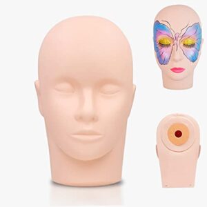 lash mannequin head, bucice practice training head, professional makeup soft-touch rubber practice head, cosmetology doll face head for make up and lash extention