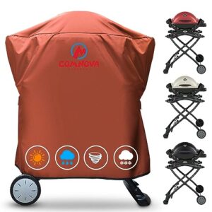 comnova grill cover for weber q serie grill on cart - 7113 bbq covers for weber q2000/q200/q1000/q100 with portable stand, heavy duty & waterproof bbq cover for weber q2200, 2400, 1200, 1400 and more