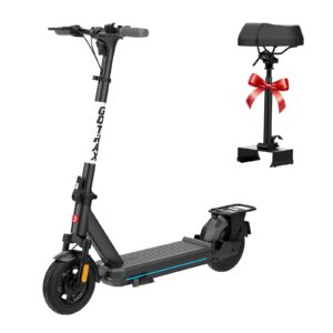 gotrax eclipse ultra saddle electric scooter, 20mph, 28miles, adjustable handlebar height, foldable, detachable seat, cruise control, dual suspension, led display, one-step folding