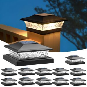 aponuo deck post lights solar powered,6x6 post cap solar light 2 color mode outdoor waterproof for fence post caps 4x4,6x6 wood&4x4 5x5 vinyl deck post caps,black,12 pack