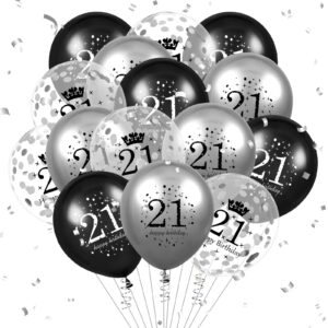 21st birthday balloons decorations 15pcs black silver happy 21st birthday party latex confetti balloons for men women boys girls 21st anniversary happy birthday party decor supplies 12 inches