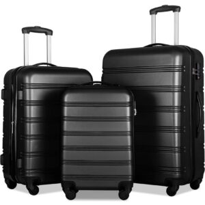 merax luggage sets of 3 piece carry on suitcase airline approved,hard case expandable spinner wheels (black)