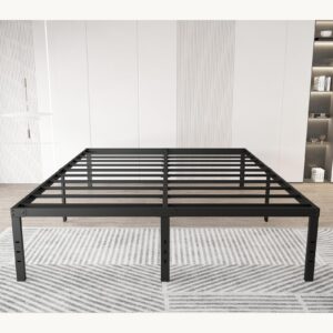 chezisam king size metal bed frame 18 "high heavy duty platform bed can support 3500lbs with under bed storage space easy assembly non-slip and noiseless black