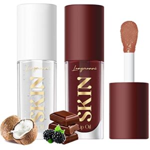 langmanni moisturizing lip oil,no-sticky lip gloss lip balm lip care,fruit flavoured lip oil for dry lip's moisturizing hydrating and nourishing ((chocolate+coco))