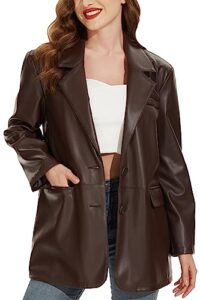 fahsyee women's faux leather blazer - women motorcycle vintage moto biker coat vegan pleather fashion jackets coffee m