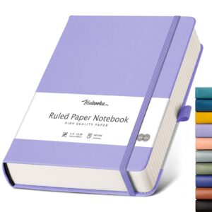 hiukooka a5 notebook college ruled journal for women,320 pages thick journal hardcover large notebook,100 gsm paper leather journal for writing student diary,5.75''x 8.38''- lightpurple