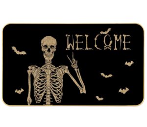 artufan halloween skull doormat - funny and spooky welcome mat, low-profile non-slip entr door mat living room kitchen floor mat home halloween indoor outdoor decoration - 17" x 29"