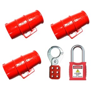 lockout tagout lock plug and hasp set - plug lockout for use sleeve sockets red ban-d43, loto nylon hasp lock for industry equipment ban-k02, safety padlock keyed different ban-201 red