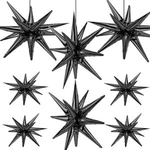 cadeya 8 pcs star balloons, huge black explosion star aluminum foil balloons for birthday, baby shower, wedding, bachelorette party, black party decorations supplies