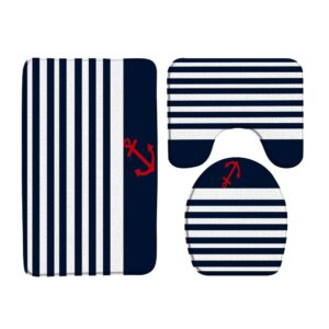 nautical anchor bath mat red anchors navy blue white stripe tropical ocean sea life creative navigation art microfiber memory foam absorbent rug floor mats bathroom decor,navy blue white