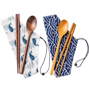 doitool fork spoon chopstick 2 sets japanese style chopsticks set wooden bamboo barbecue travel cutlery kit