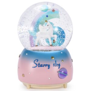 jewelkeeper unicorn snow globes for kids - pink snow globe for girls - enchanting unicorns gifts for baby girl - decorative snow globe for home decor with captivating snowfall effect, owl snow globe