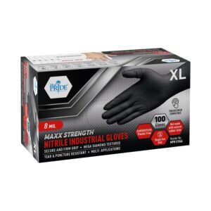 med pride maxx strength nitrile industrial 8 mil thick 100 gloves/xx-large - diamond texture disposable safety- heavy-duty, tear-resistant mechanic automotive food handling gloves- black