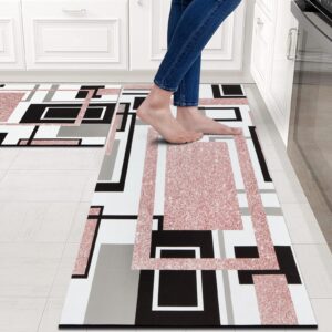 framics anti fatigue kitchen mats set of 2, non slip cushioned kitchen rug sets, washable geometric square kitchen runner rugs for home office laundry, 17'' x 47'' + 17'' x 30'' abstract art patchwork