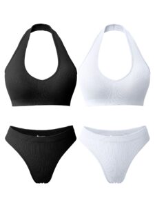 oqq women's sexy lingerie sets matching set bra panty, black white, large