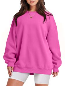 anrabess sweatshirt for women oversized crewneck hoodies fleece casual pullover top fall fashion outfits clothes 2025 a1019 hot pink medium